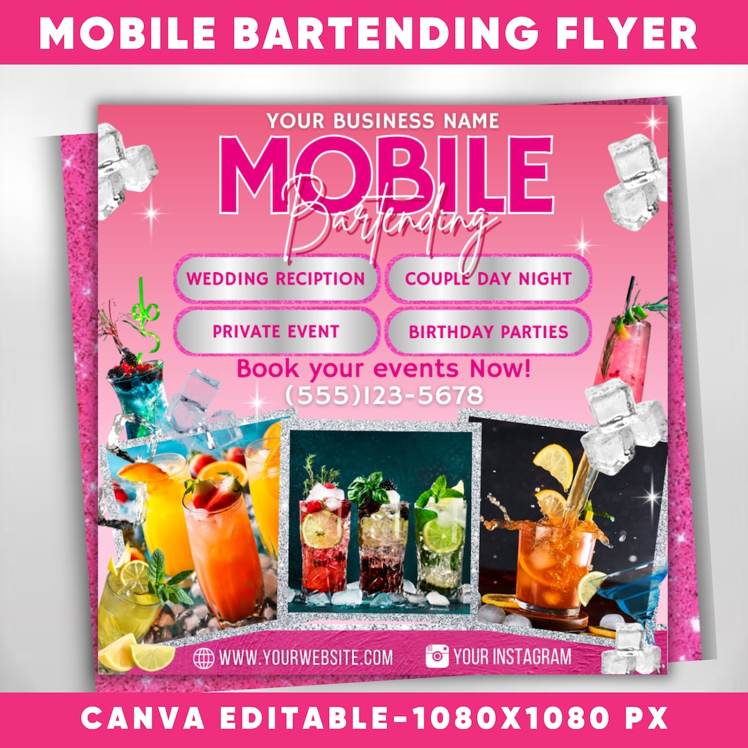 Mobile Bartending Flyer, DIY Mixologist Bartender Drink Services Party ...