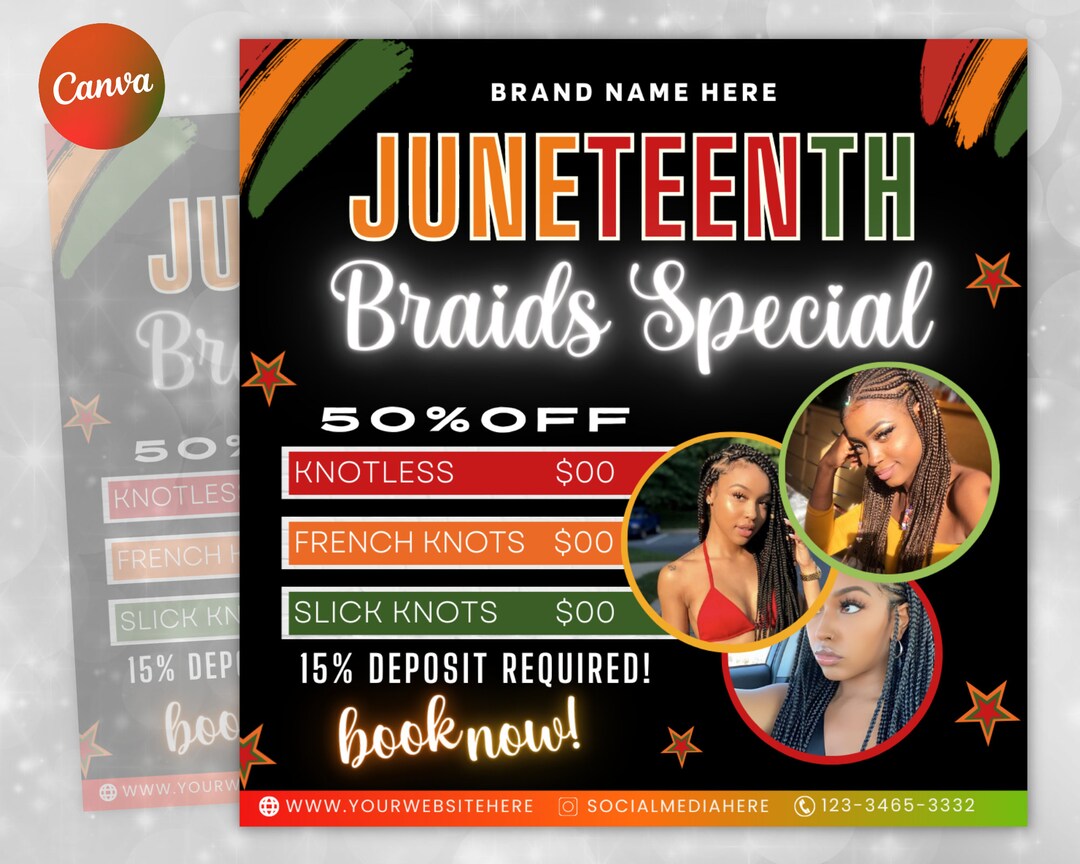 Juneteenth Flyer, Juneteenth Sale Flyer, Knotless Braids Flyer, Summer ...