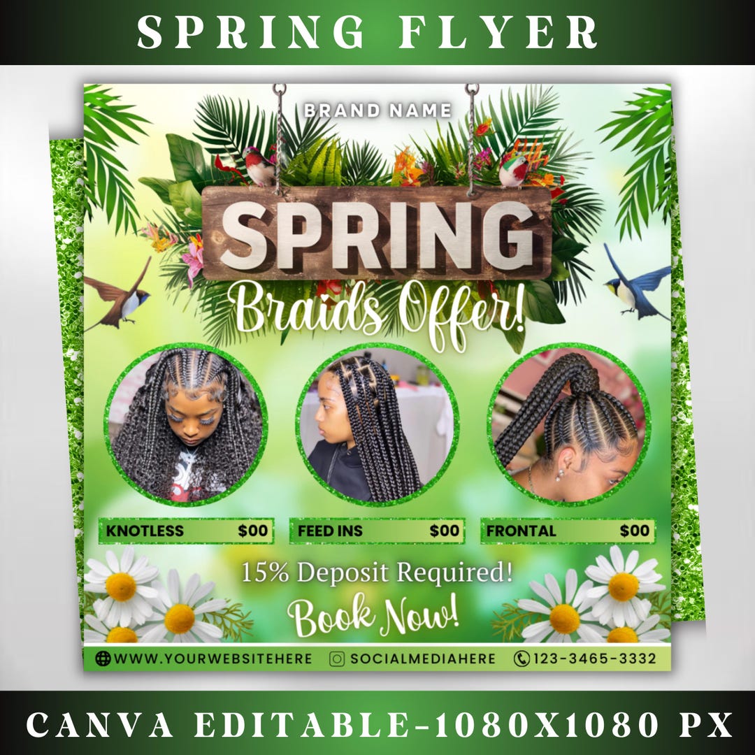Spring Braids Booking Flyer, Hair Tech Flyer, March Bookings, Spring ...