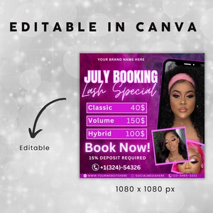 July Booking Flyer, Lash Special Flyer, DIY Summer Flyer, Summer Sale ...