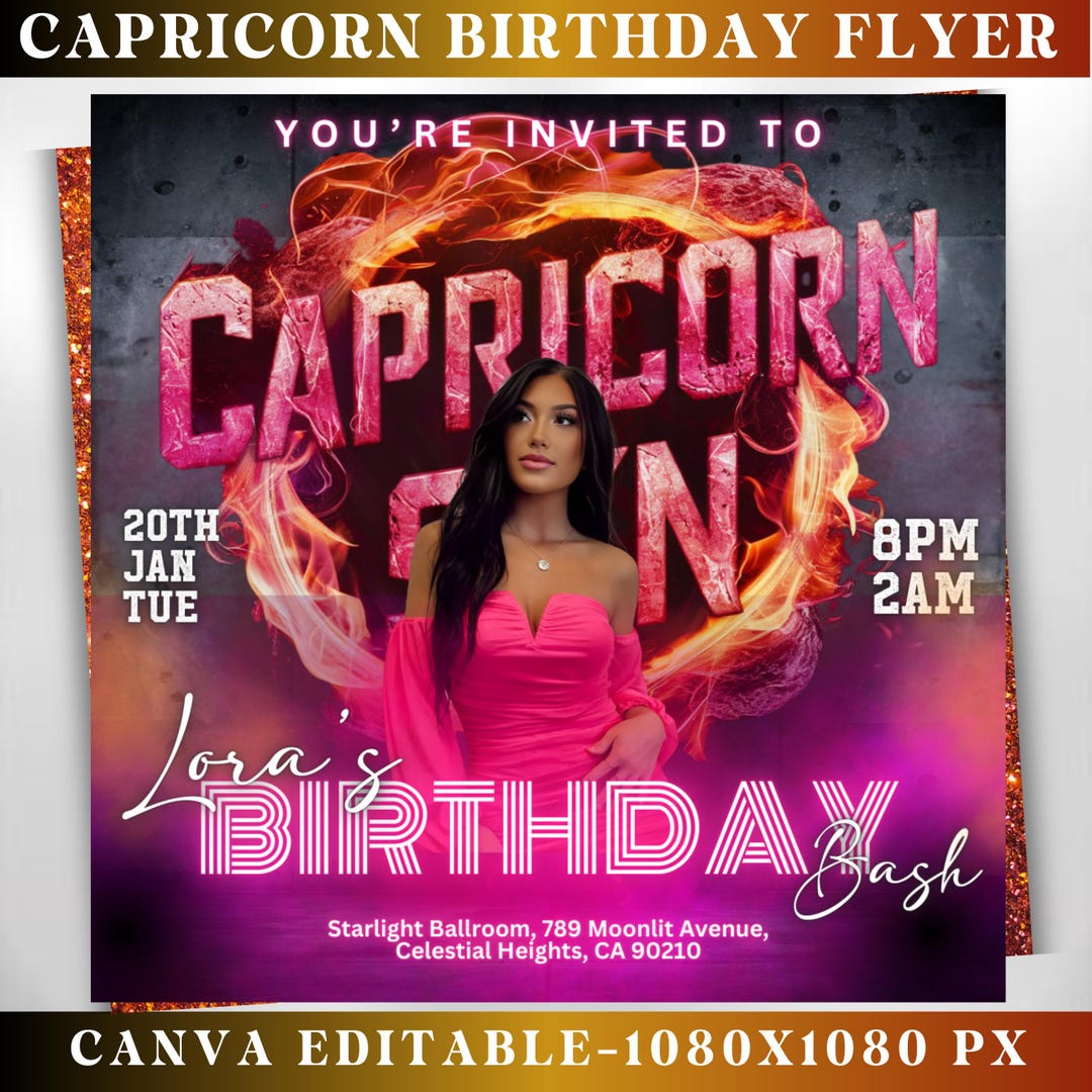 Capricorn Birthday Flyer, Birthday Girl, Happy Birthday Flyer ...