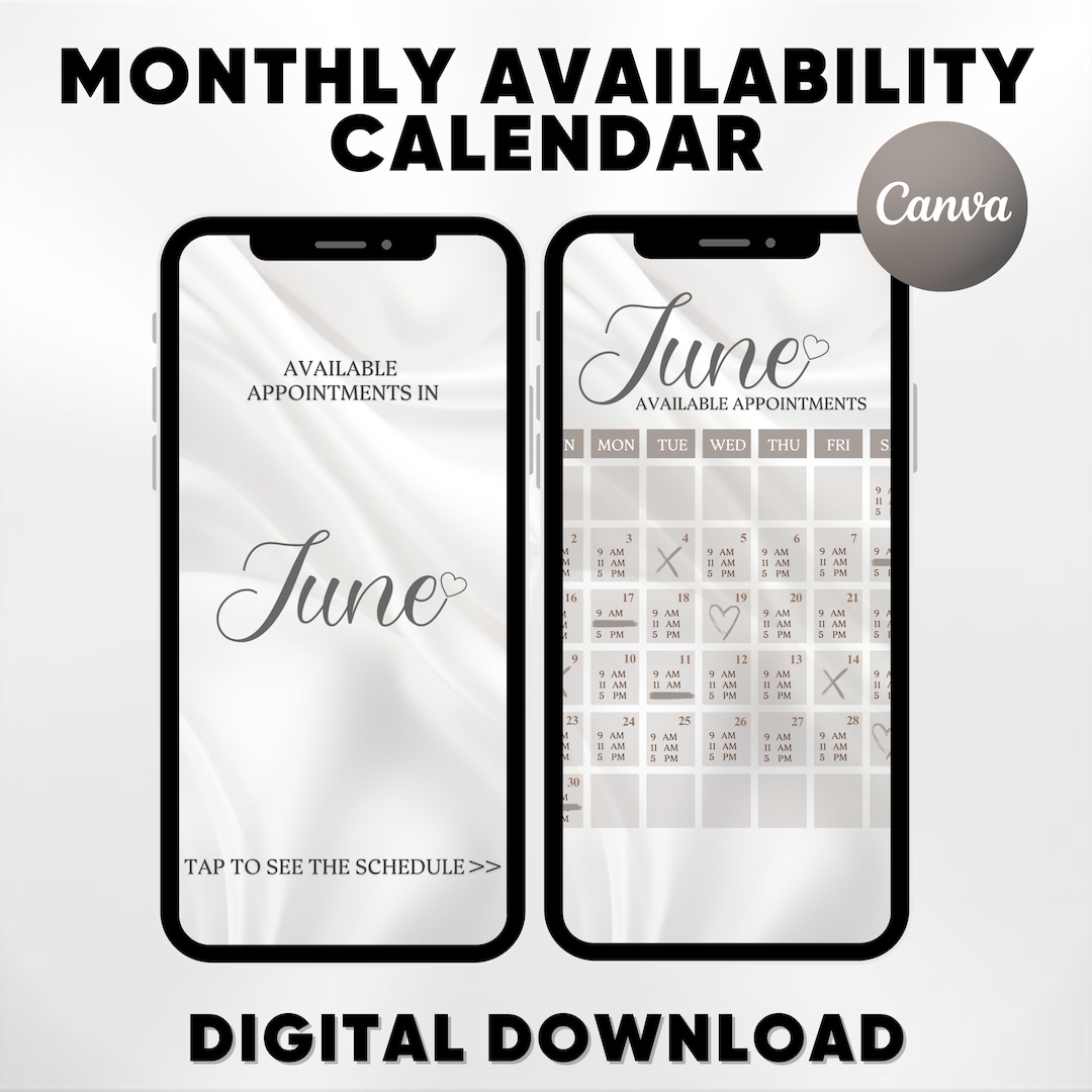 Monthly Availability Calendar Instagram Story, Instagram Story Schedule ...