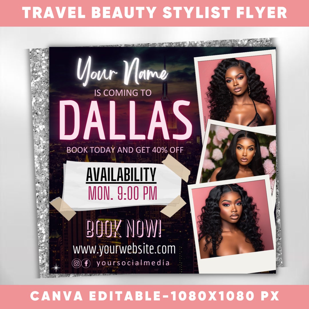 Travel Beauty Stylist Flyer, Traveling Business Flyer, DIY Book Now ...