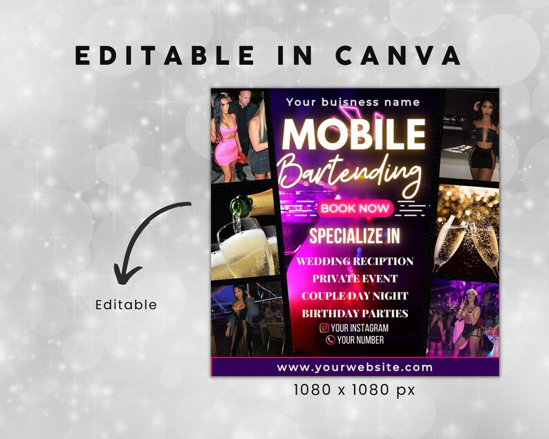 Mobile Bartending Flyer DIY Flyer Template Design Bar Flyer - Etsy