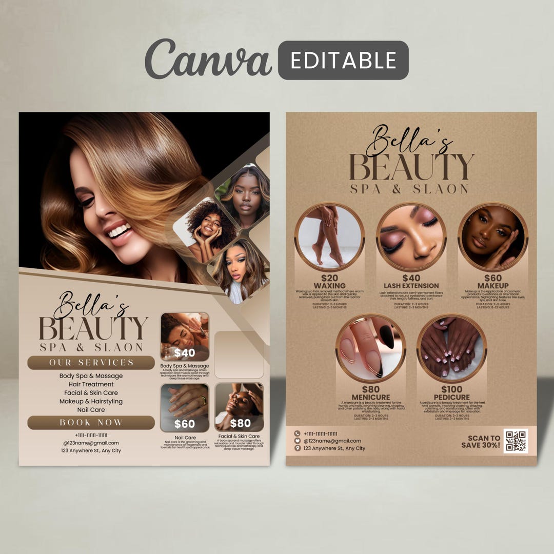 Diy Beauty Salon Flyer Canva Template, Hair Nail Makeup Salon Flyer ...