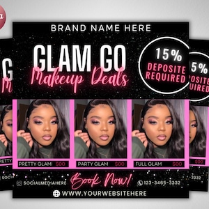 Pink Glam Go Makeup Flyer, Makeup Artist Deals Flyer, Makeup Price List ...