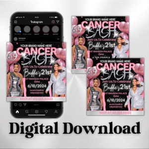 Cancer Birthday Flyer, Birthday Template, Birthday Girl, Party Flyer ...