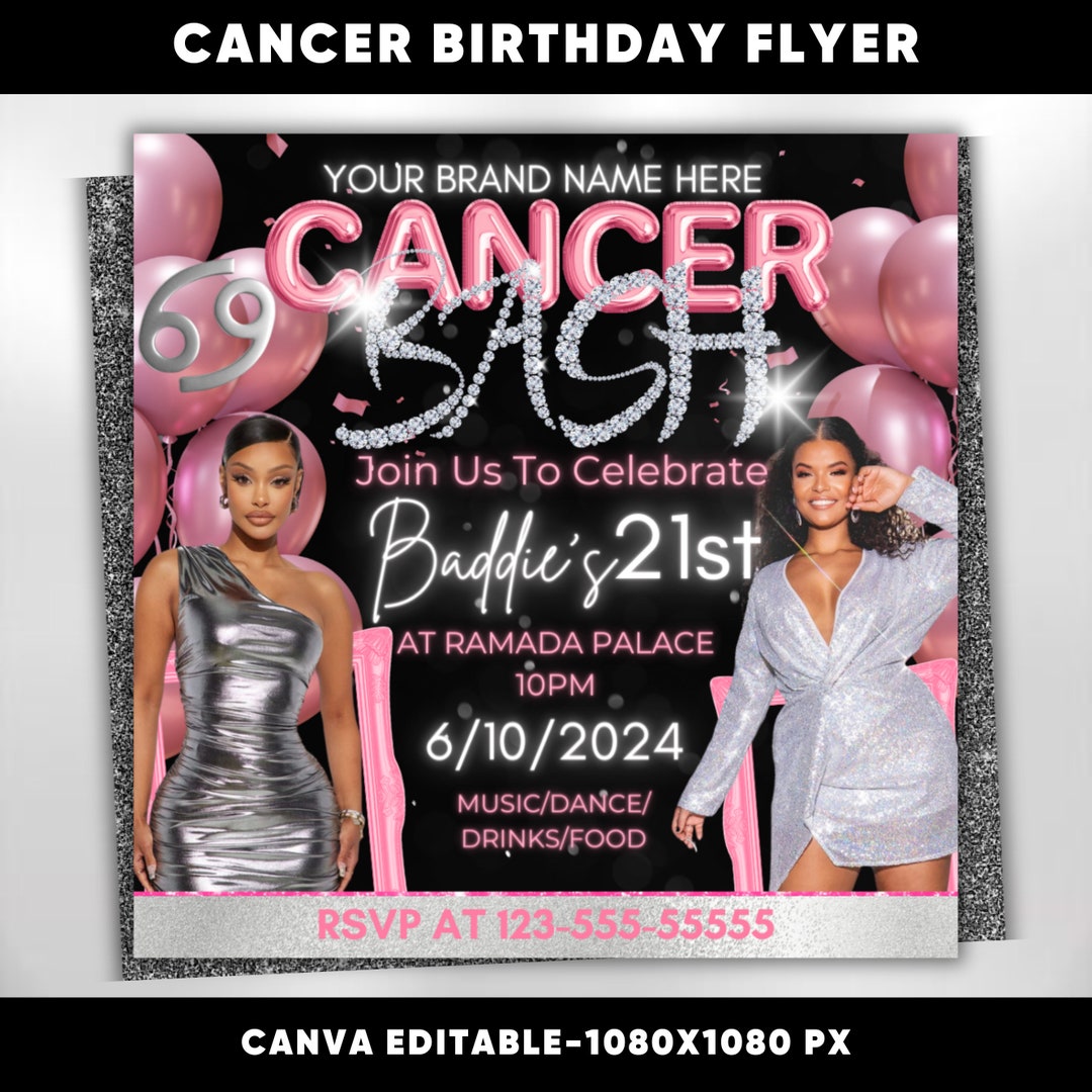 Cancer Birthday Flyer, Birthday Template, Birthday Girl, Party Flyer ...