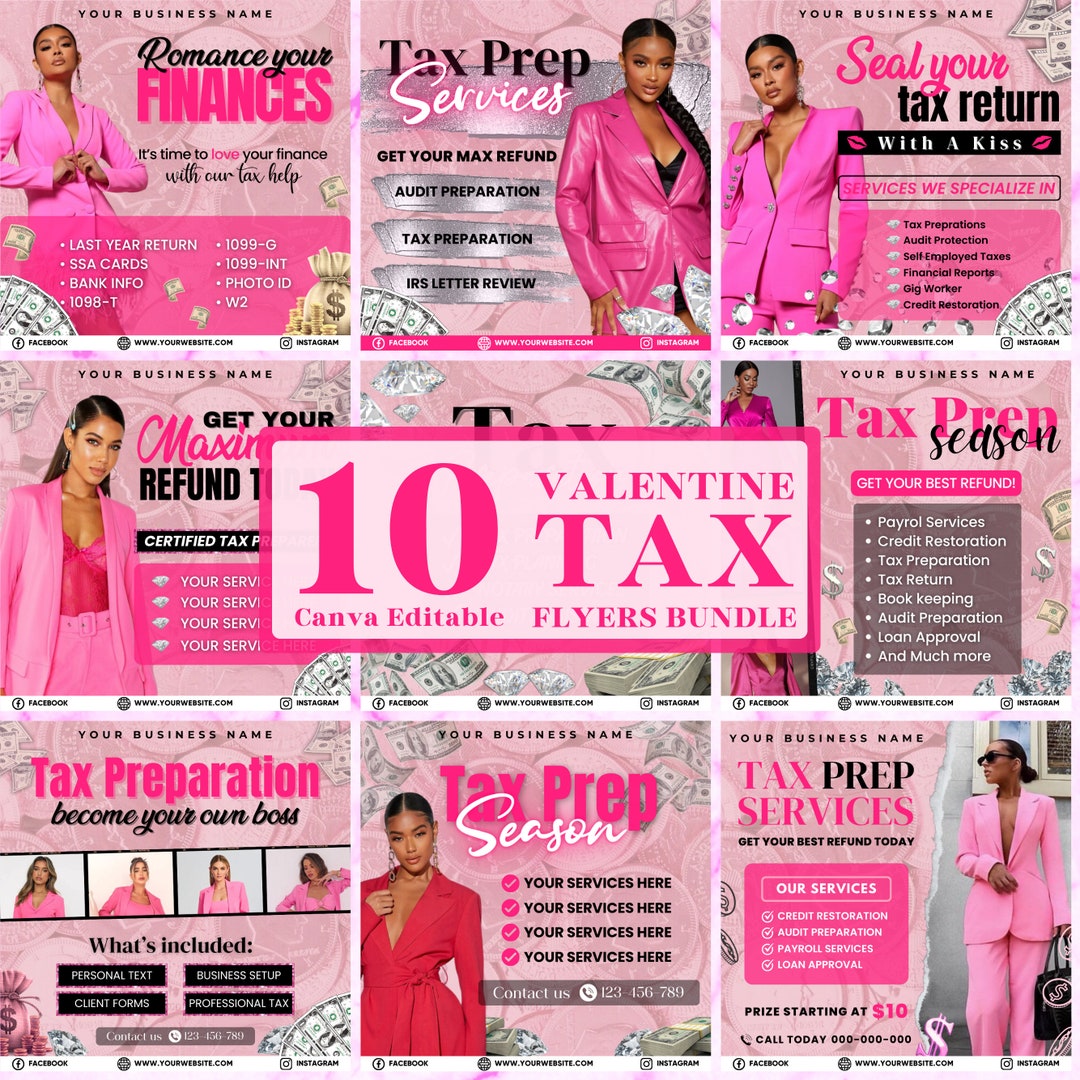 10 Valentines Tax Preparation Flyer Bundle, February Tax Flyer, DIY ...