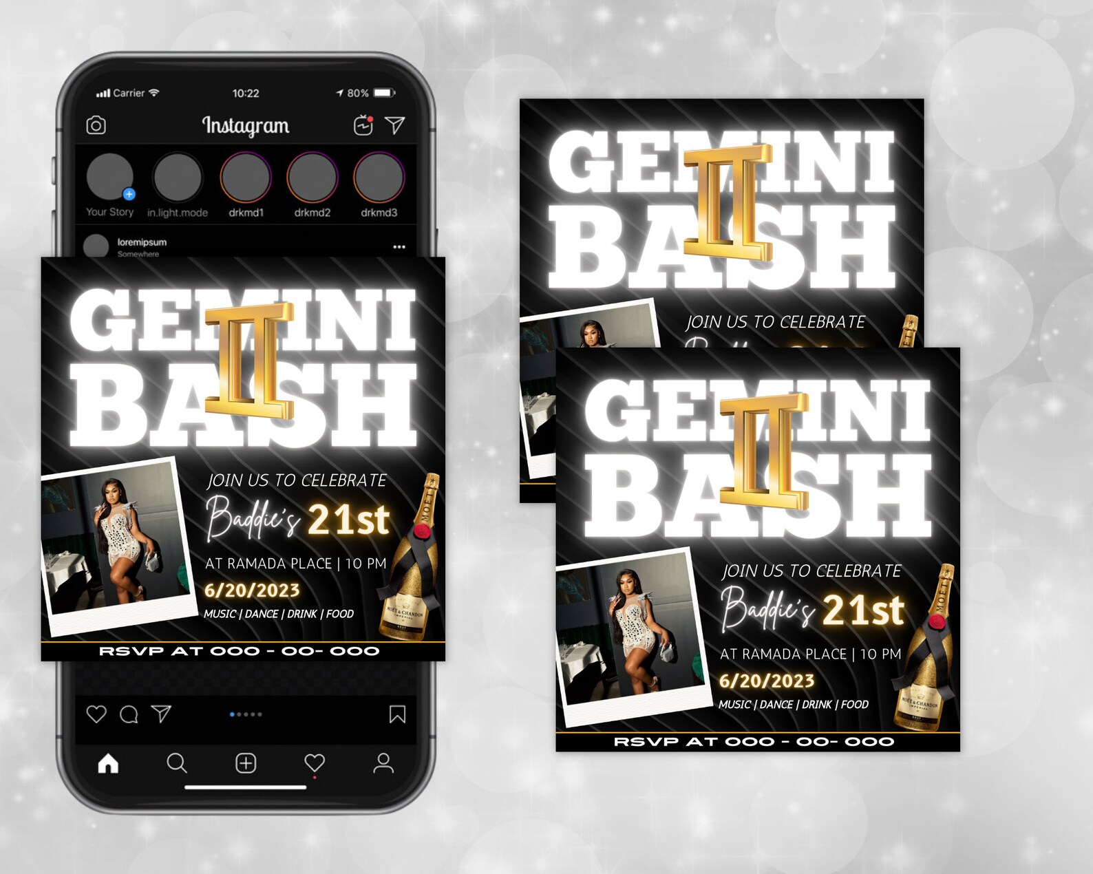 Gemini Birthday Flyer, Birthday Template, Birthday Girl, Party Flyer ...