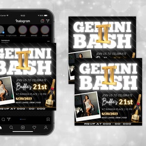 Gemini Birthday Flyer, Birthday Template, Birthday Girl, Party Flyer ...