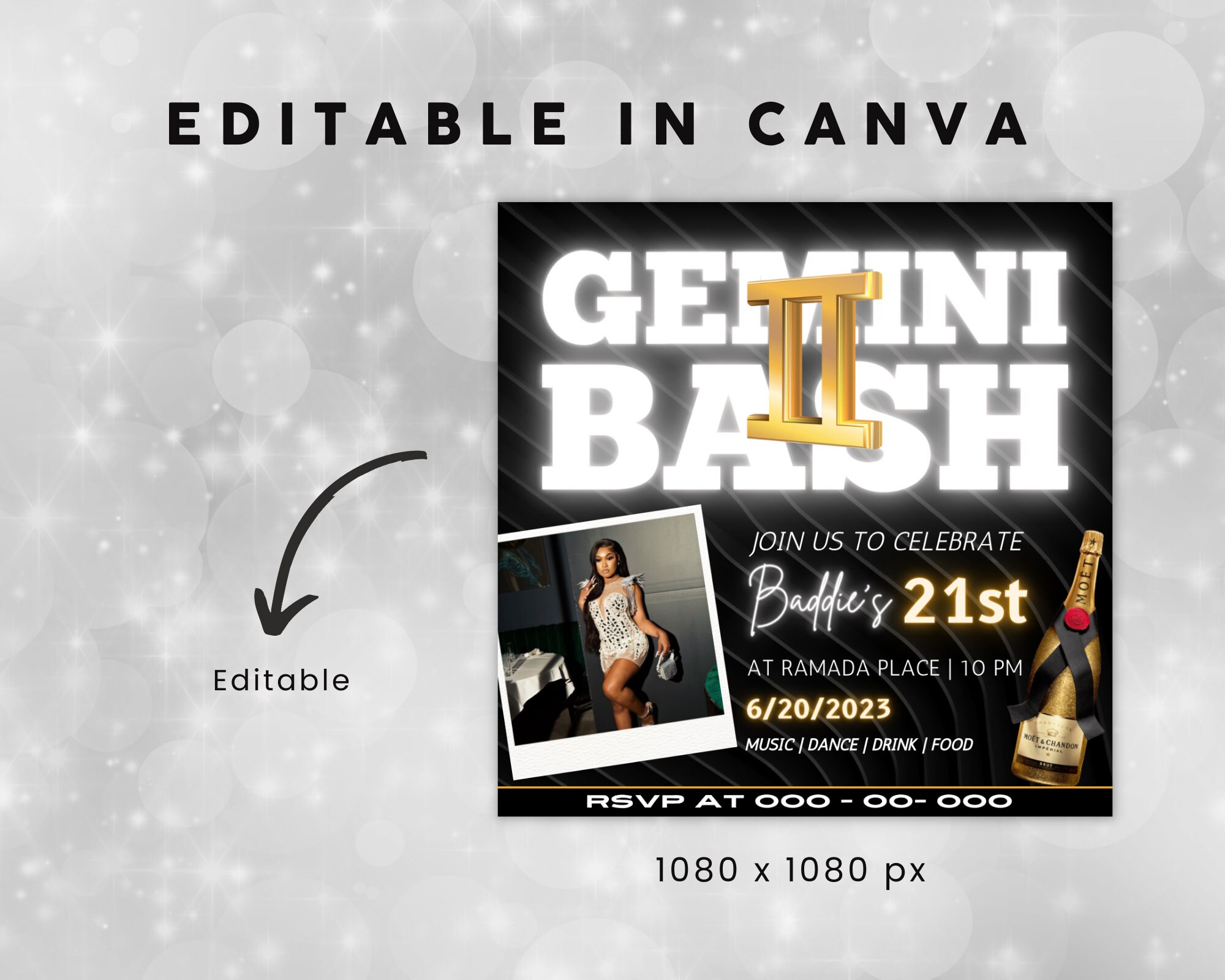 Gemini Birthday Flyer, Birthday Template, Birthday Girl, Party Flyer ...