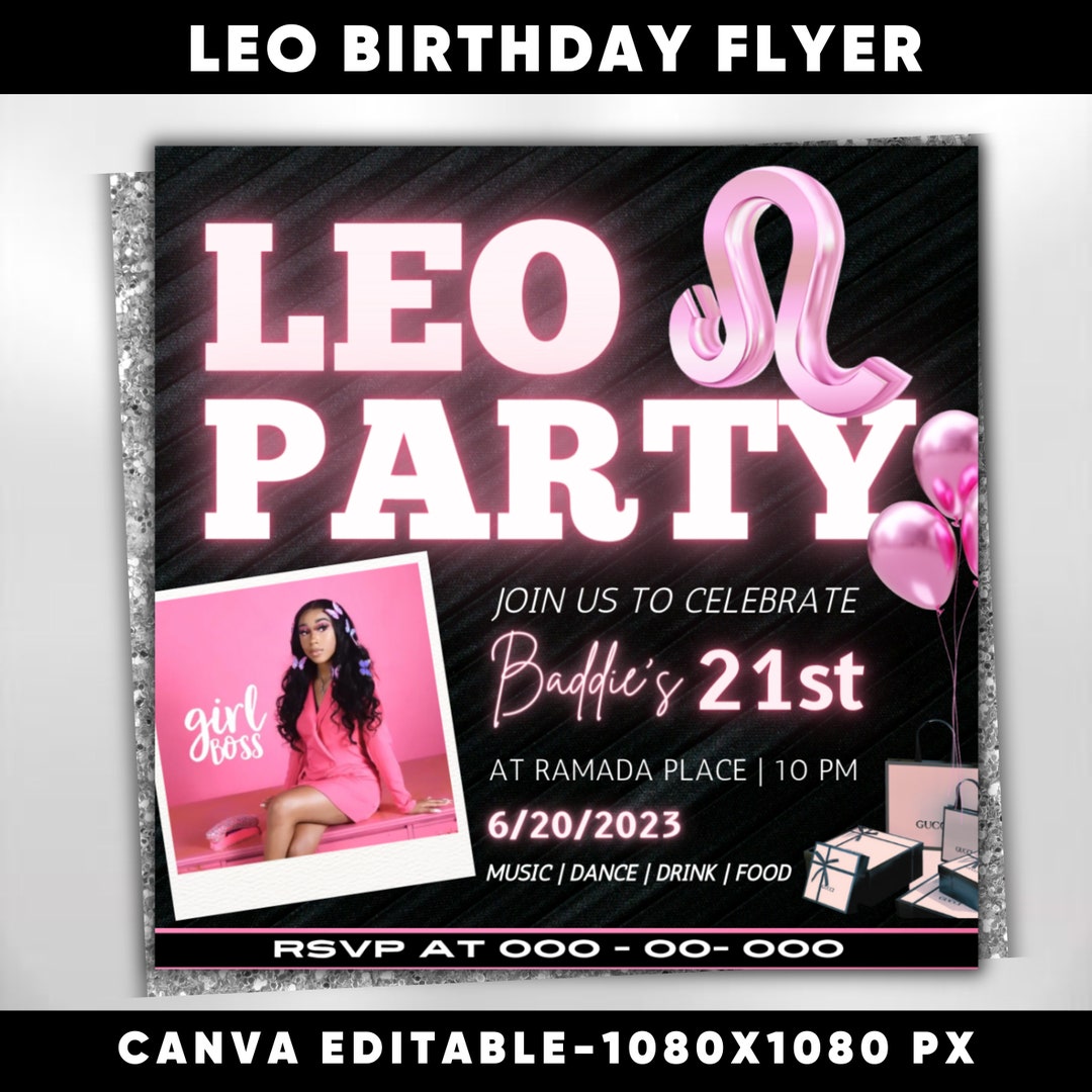 Leo Birthday Flyer, Birthday Template, Birthday Girl, Party Flyer ...