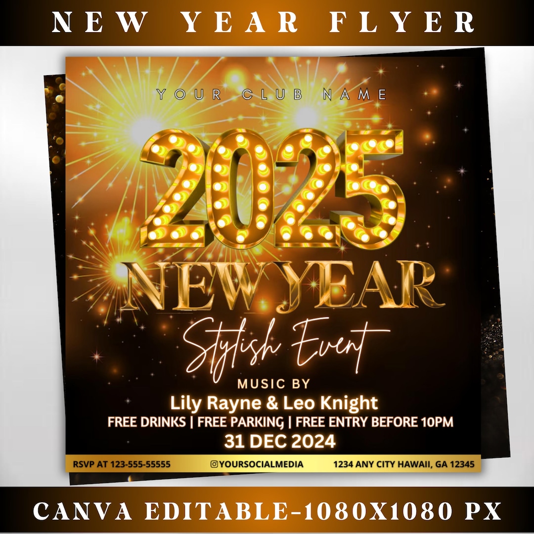 New Year Party Flyer, New Years Eve Flyer,canva Club Flyer,night Club ...