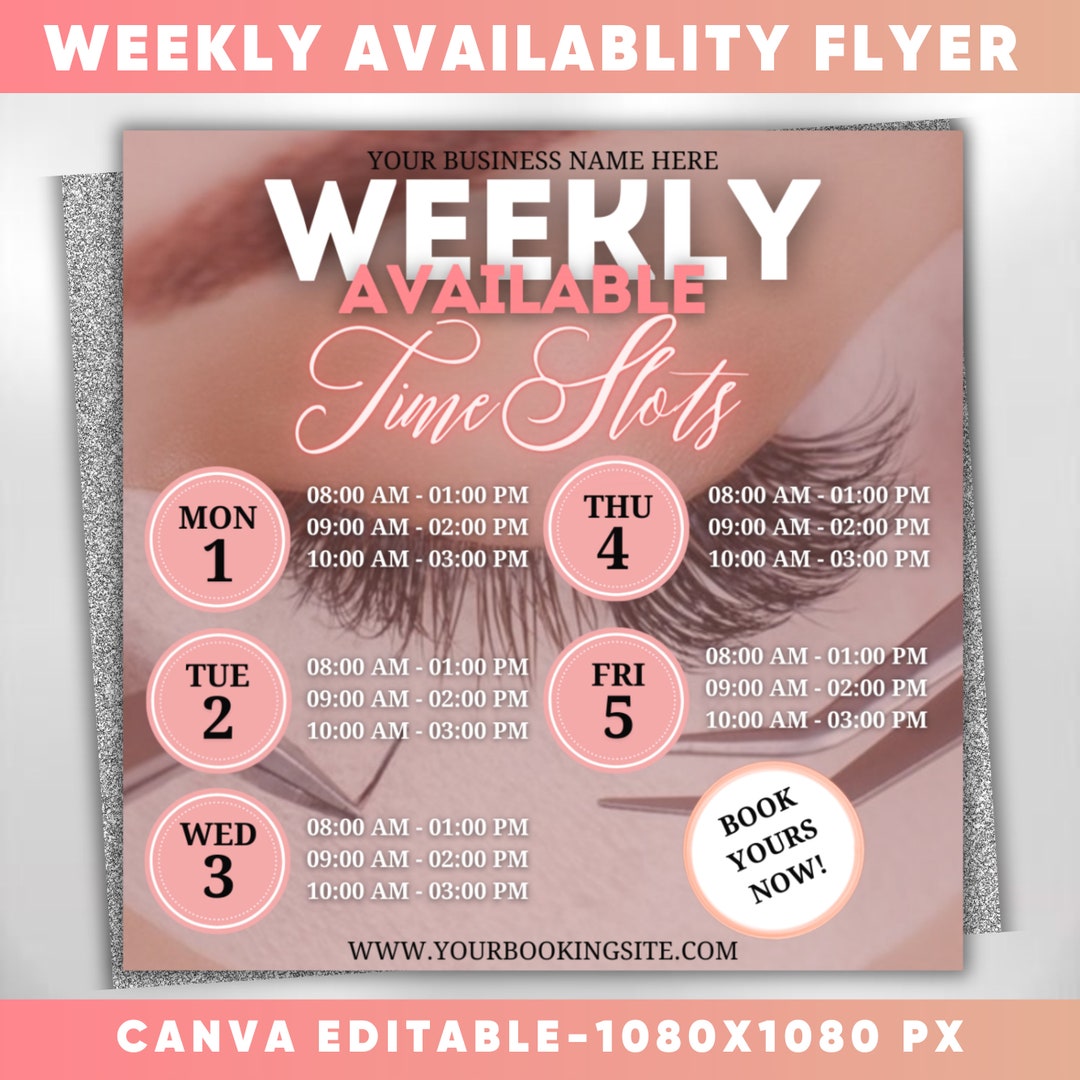 Weekly Availability Time Slots Flyer, Weekly Availability Calendar ...