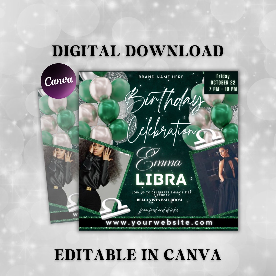 Libra Birthday Flyer Birthday Template Birthday Girl Party - Etsy
