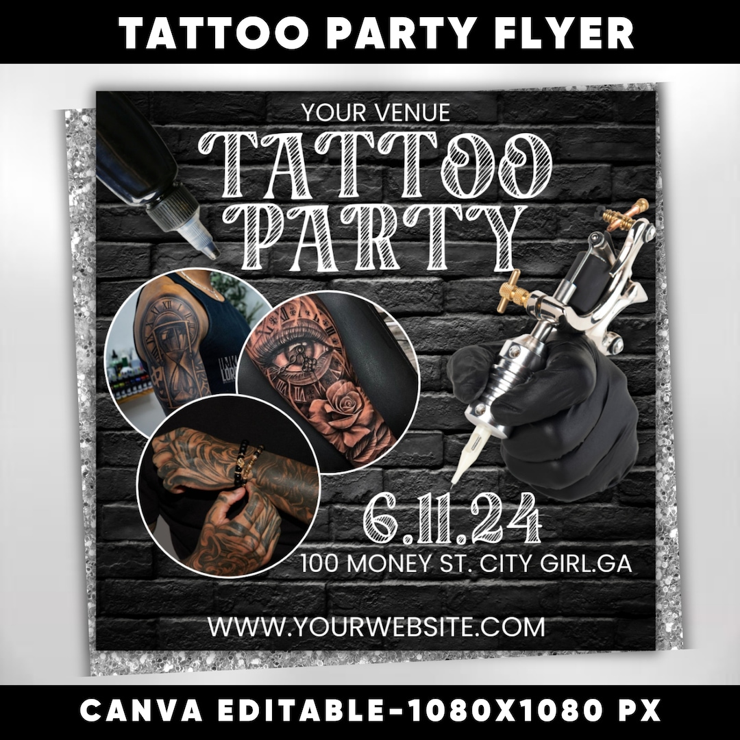 Tattoo Party Flyer, Animated Tattoo Party Invitation, Tattoo Artist ...