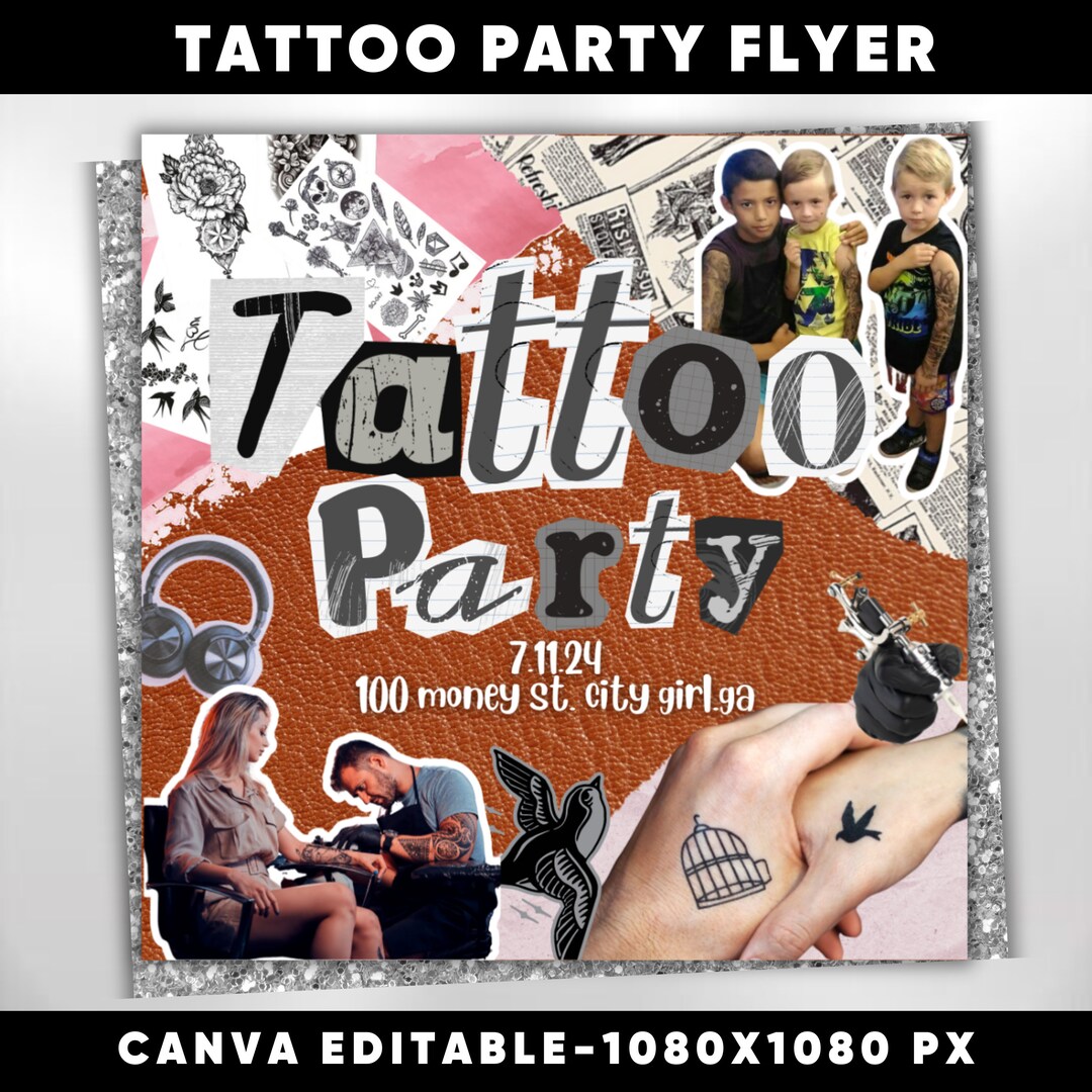Tattoo Party Flyer, Tattoo Artist, Tattoo Party Invitation, Tattoo Shop ...