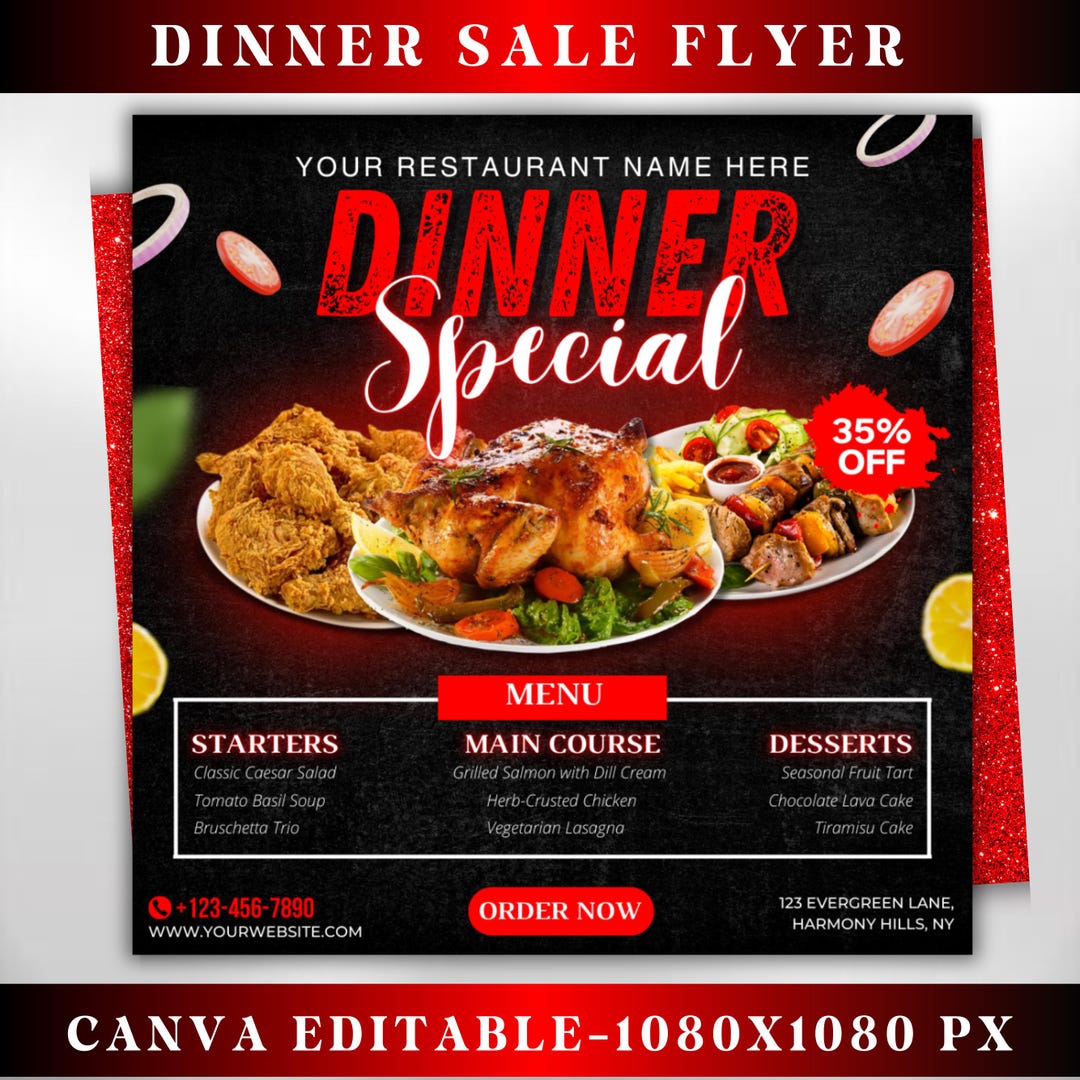 Dinner Sale Flyer, Sunday Deal Special Flyer Restaurant Food Menu ...