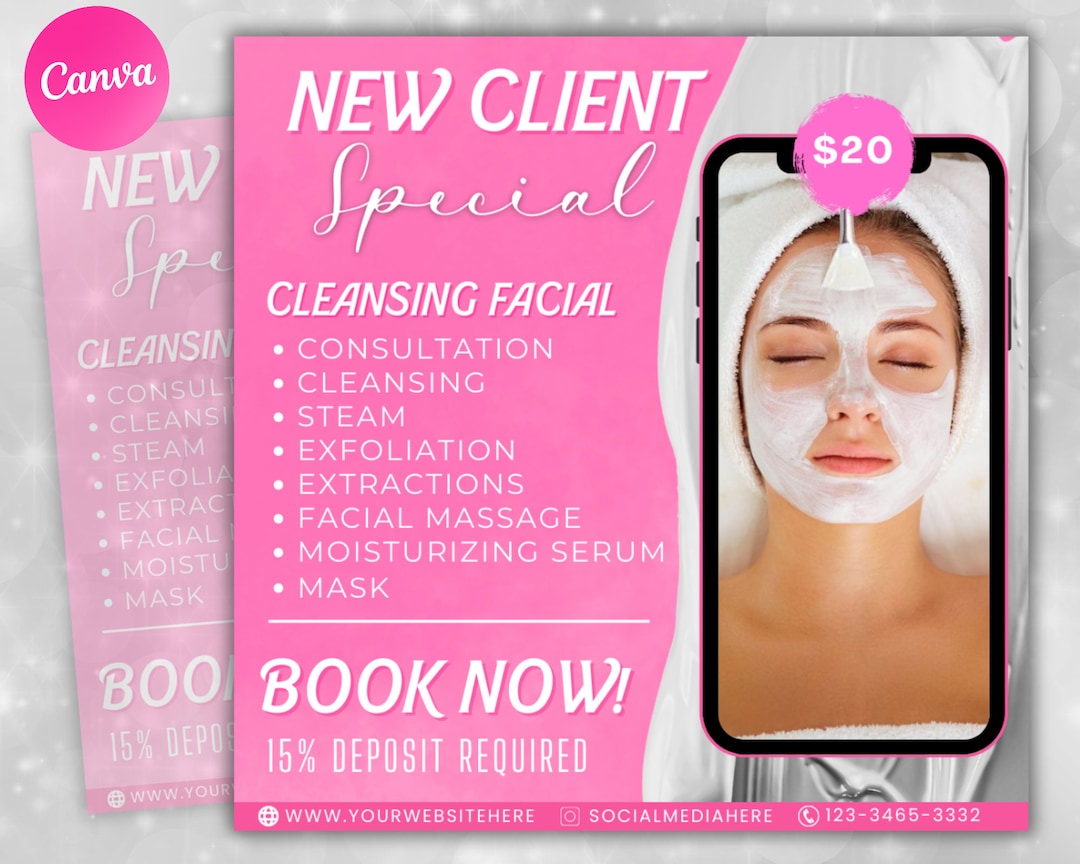 Facial Specials Flyer DIY Canva Template Facial Treatment Flyer Book ...