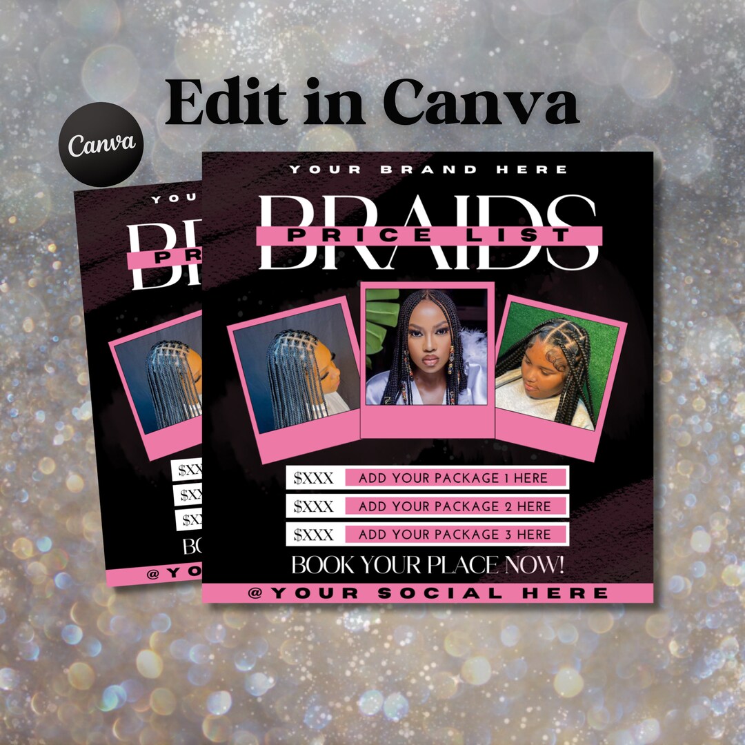 Braid Price List Template, Price Sheet, Pricelist Flyer, Pricing Guide ...