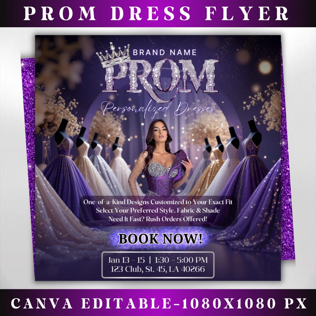 Prom Dress Flyer, Purple Prom Dress Flyer, Prom Flyer, Prom Dress Sale ...