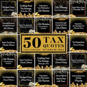 50 Tax Prep Quotes Bundle, Tax Season Quotes Template, Gold & Black Tax ...