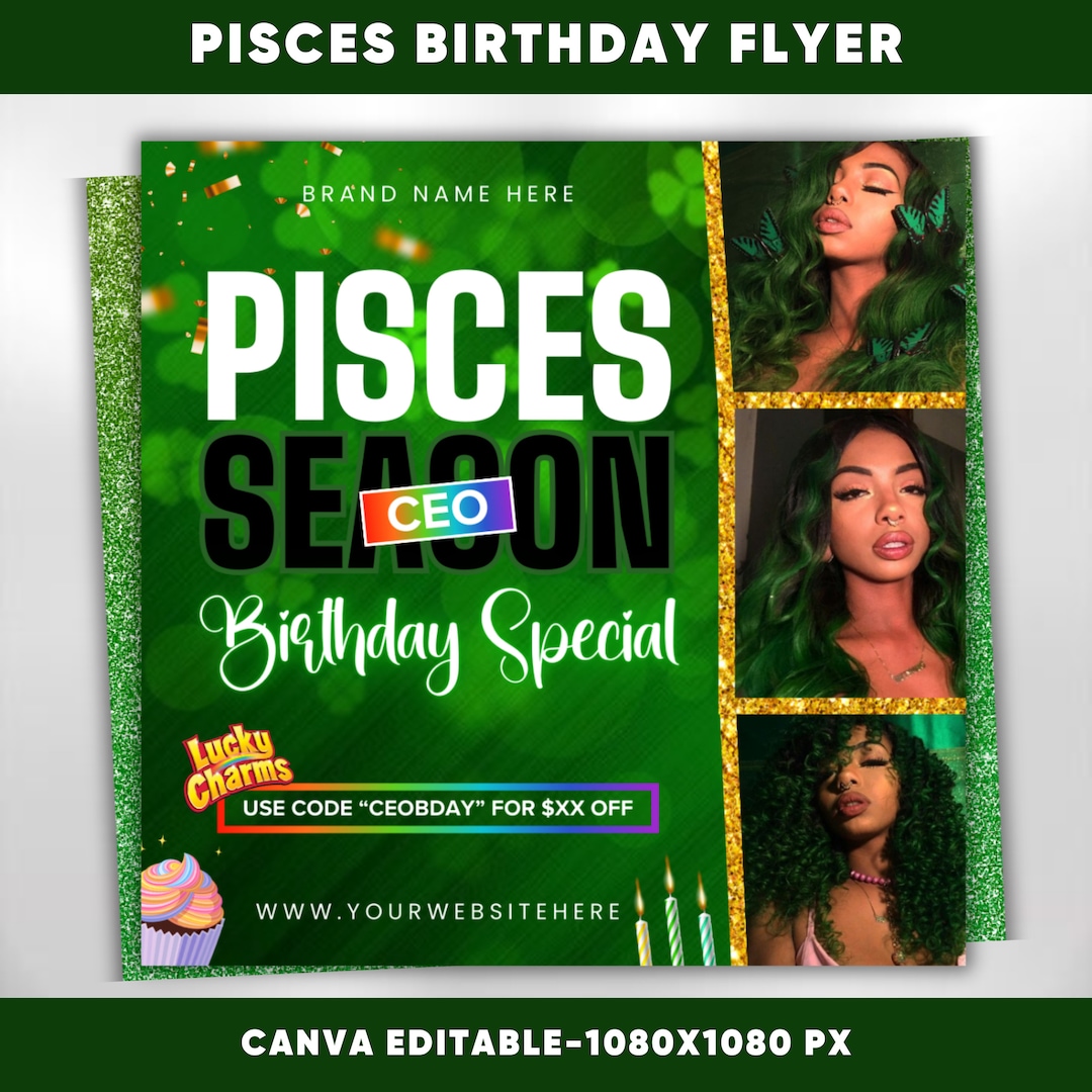 Pisces Birthday Flyer, Pisces Flyer, Birthday Flyer, Pisces Bash Flyer ...