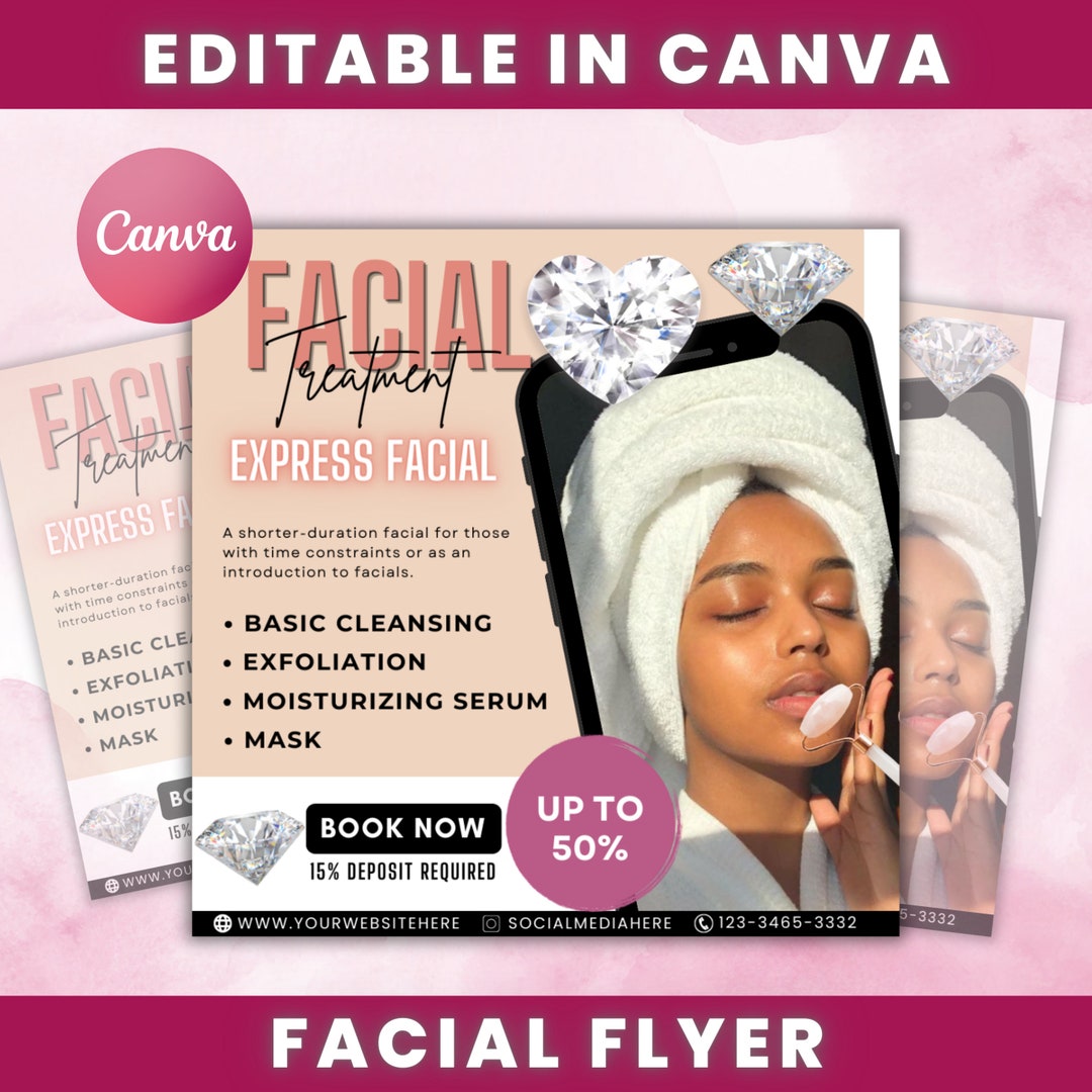 Facial Specials Flyer DIY Canva Template Facial Treatment Flyer Book ...