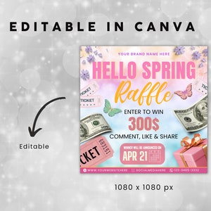 Spring Raffle Flyer, DIY Flyer Template Design, Spring Giveaway Flyer ...