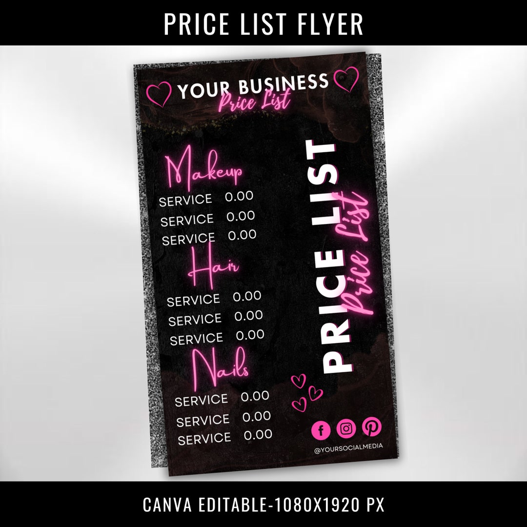Hair Price List Template, DIY Hair Price List Flyer, Hairstylist Flyer ...