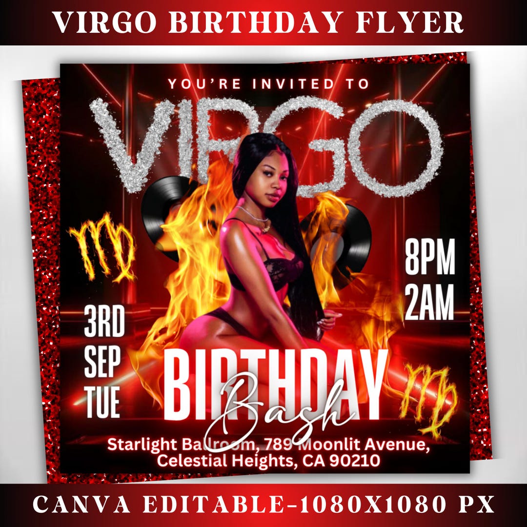 Virgo Birthday Flyer, Birthday Girl, Happy Birthday Flyer, Virgo Season ...