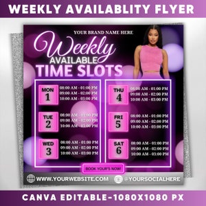 Weekly Availability Time Slots Flyer, Weekly Availability Calendar ...