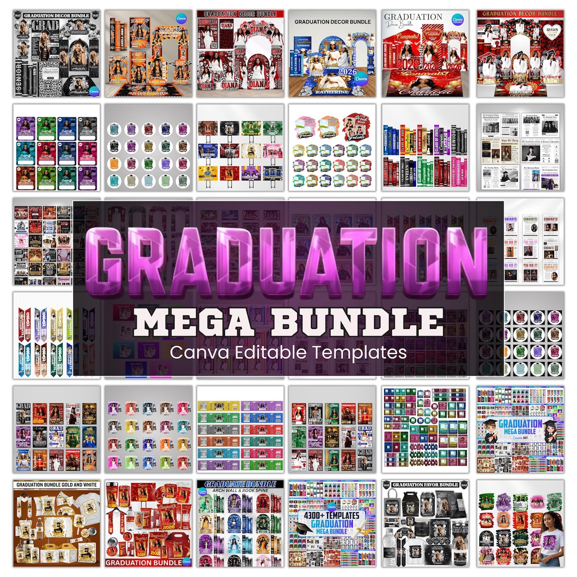 4300+ Graduation Mega Bundle Canva Templates,class of 2026 Grad Party ...