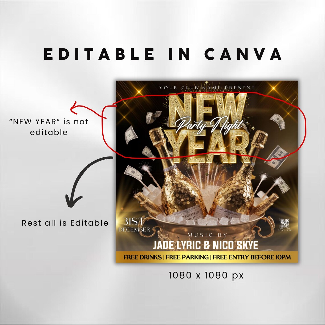 New Year Party Flyer 2025, Canva Template Flyer, Happy New Year ...