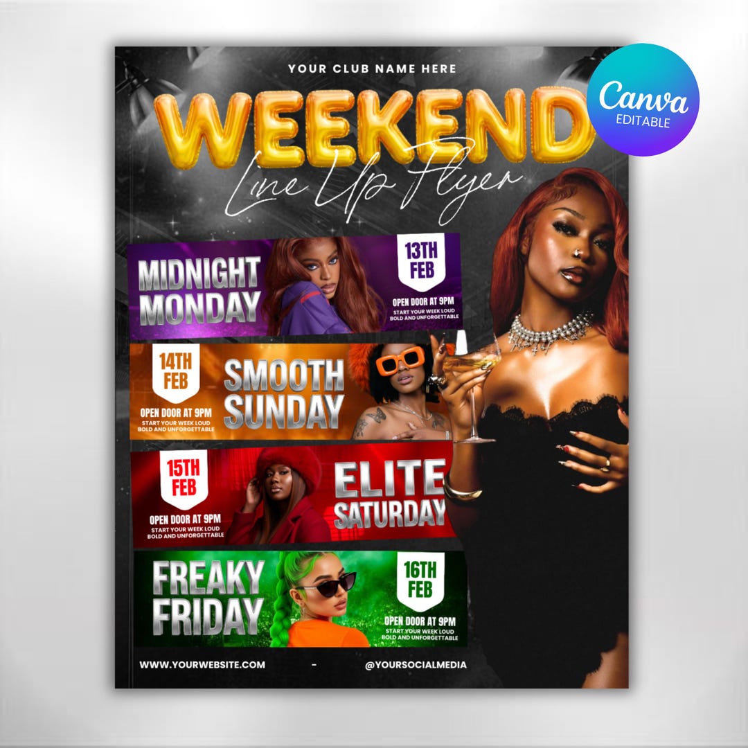 Weekend Line up Flyer, Club Party Flyer, Adult Party Flyer, Nightclub ...