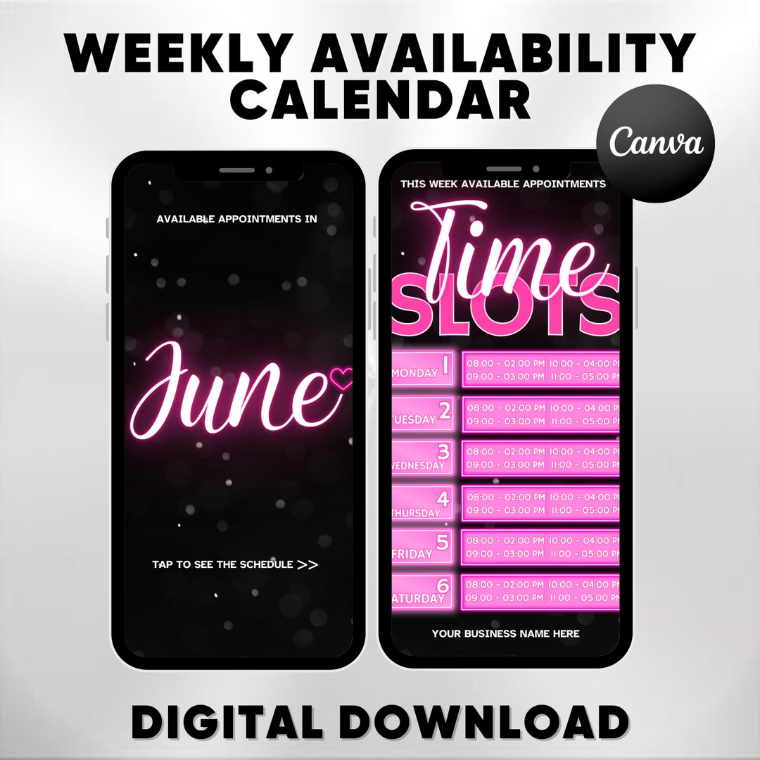 Weekly Availability Calendar Instagram Story, Instagram Story Schedule ...