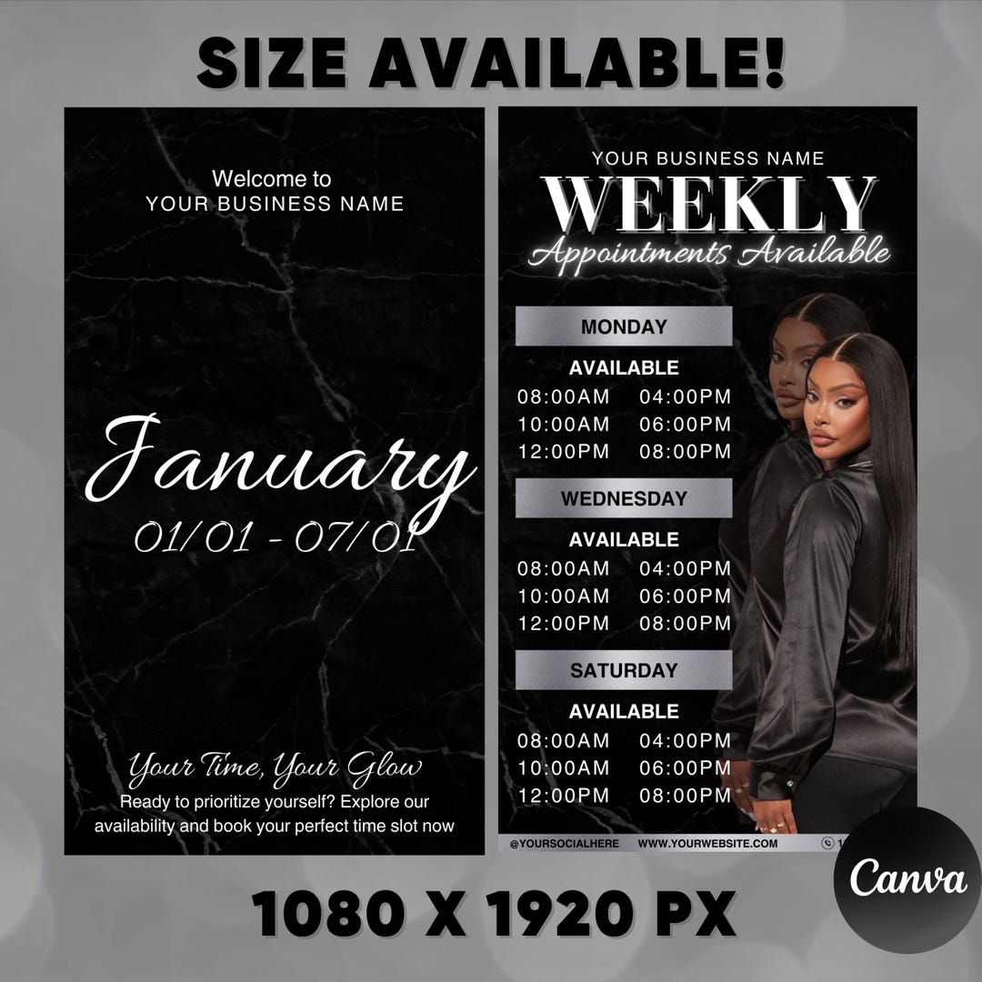 Weekly Instagram Story Calendar, Lash Tech Nail Tech Appointments ...