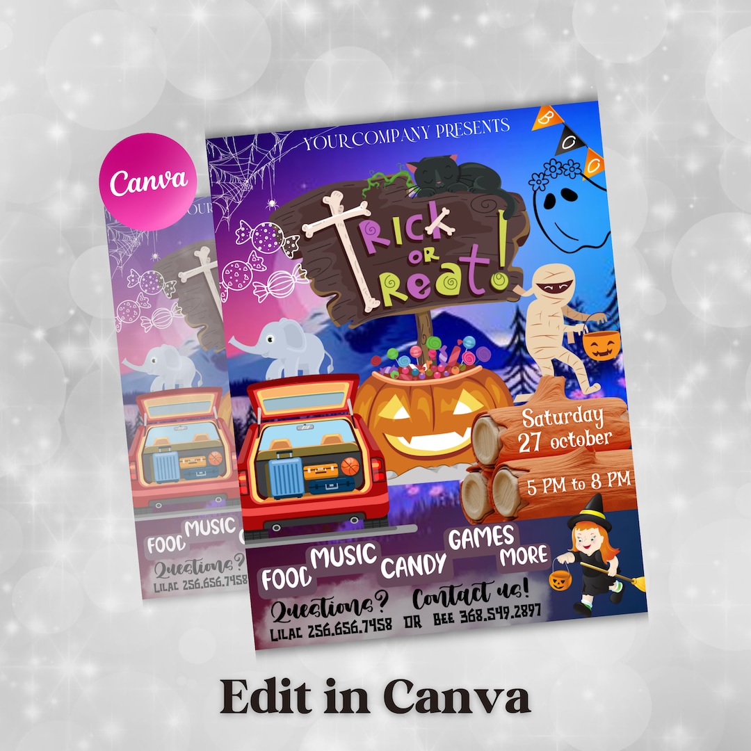 EDITABLE Trunk or Treat, Halloween Flyer, Trunk or Treat Invitation ...
