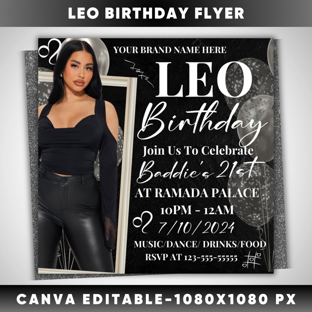 Leo Birthday Flyer, Leo Party Invite, Birthday Girl Invitation ...