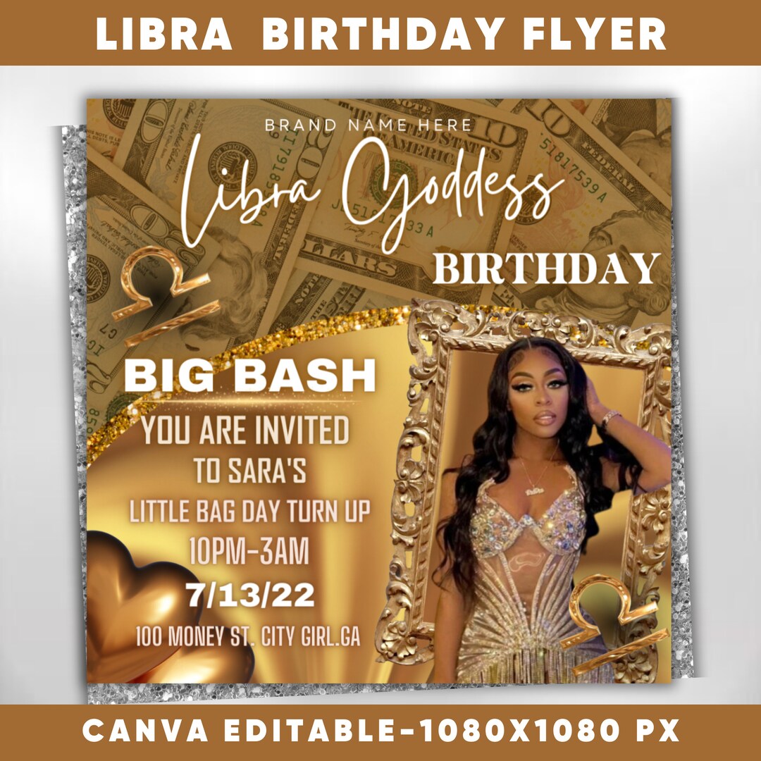 Libra Birthday Flyer, Birthday Template, Birthday Girl, Party Flyer, Celebration Flyer, Birthday ...