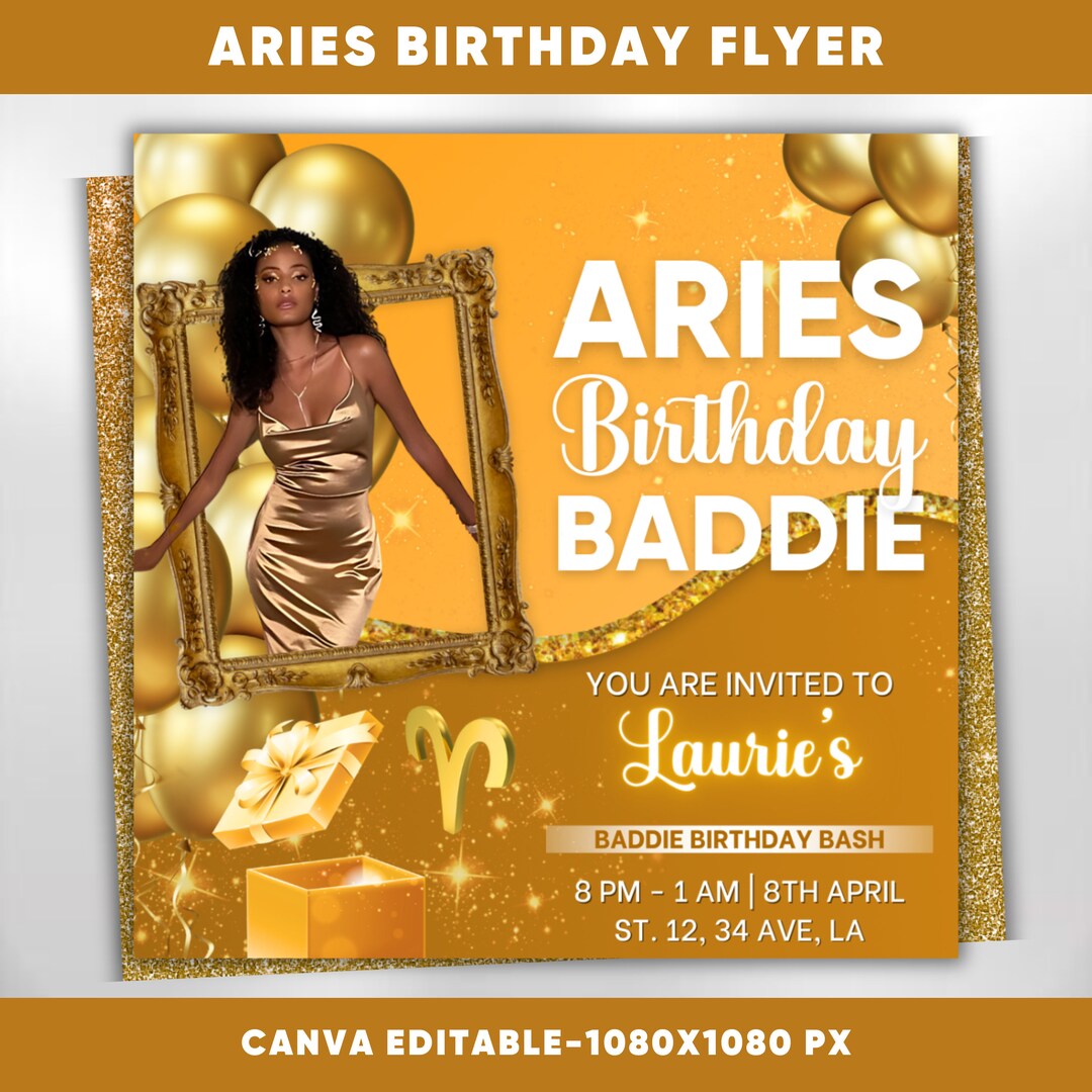 Aries Birthday Flyer, Birthday Flyer Templates, Girl Birthday Party ...