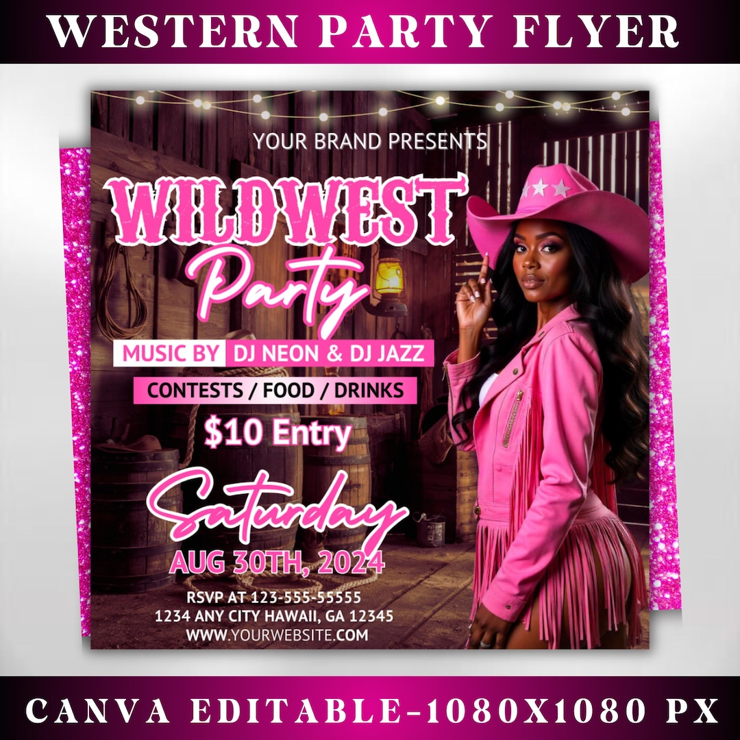 Western Party Flyer, Night Club Flyer, Summer Pool Party Flyer, Cowgirl ...