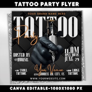 Tattoo Party Flyer, Tattoo Artist, Tattoo Party Invitation, Tattoo Shop ...