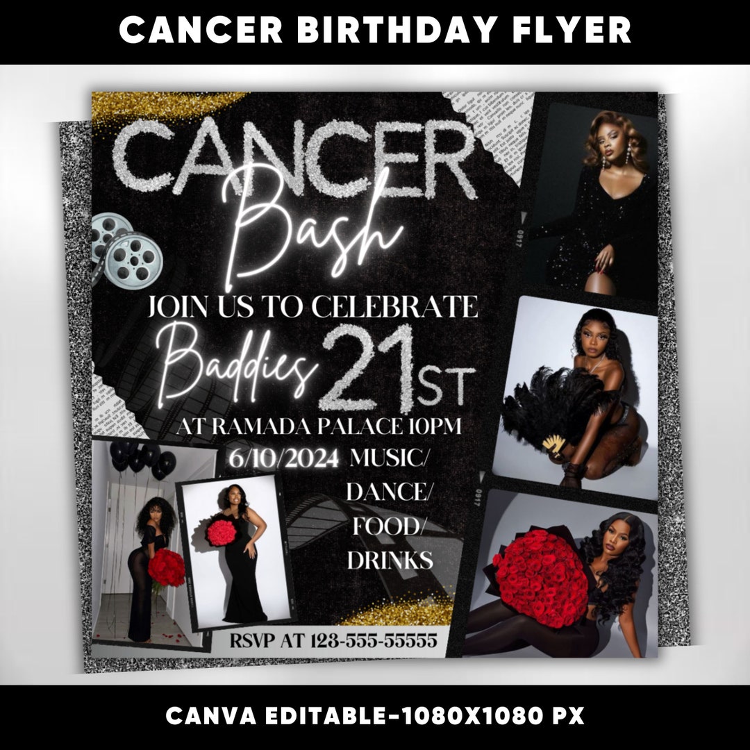 Cancer Birthday Flyer, Birthday Template, Birthday Girl, Party Flyer ...