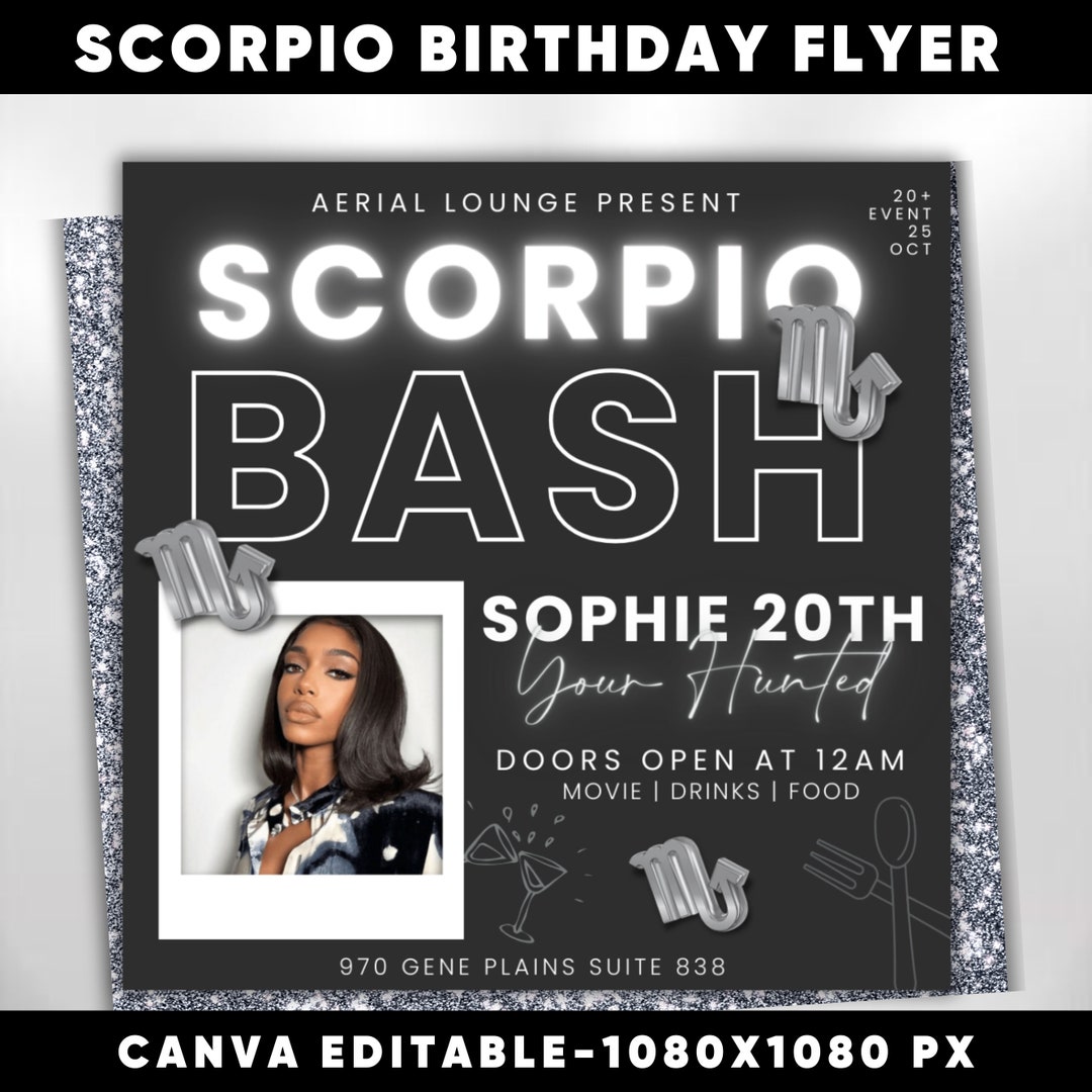 Scorpio Birthday Flyer, Birthday Template, Birthday Girl, Party Flyer ...