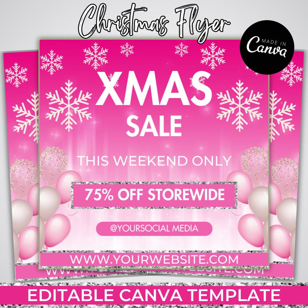 Pink Christmas Sale Flyer, DIY Flyer Template Design, Christmas Flyer ...