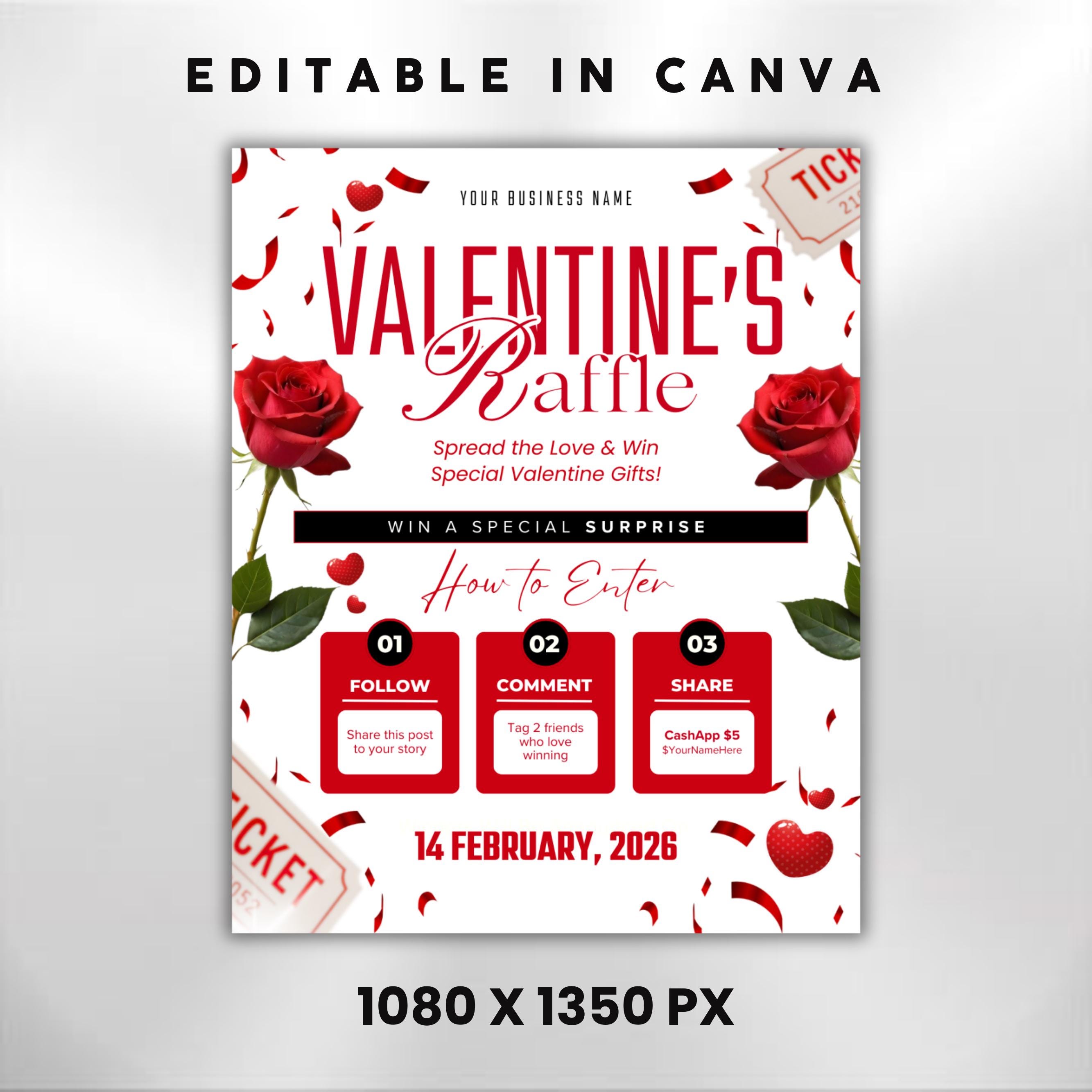 Raffle Flyer for Valentines Day, DIY Flyer Template Design, February ...