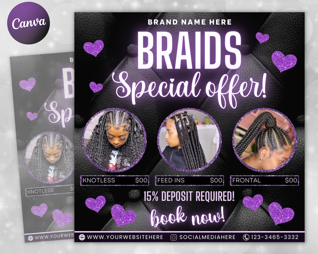 Braids Special Flyer, DIY Hair Salon Flyer, Hairstylist Appointments ...