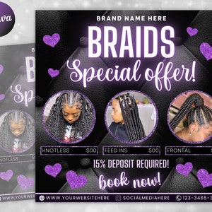 Braids Special Flyer, DIY Hair Salon Flyer, Hairstylist Appointments ...
